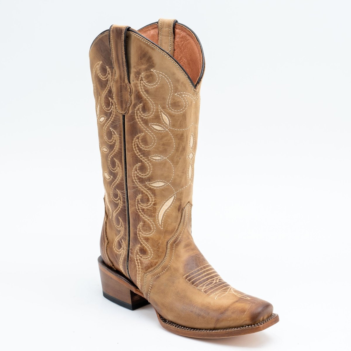 Tanner Mark Womens Round Rock Hand Tooled Orix Cowgirl Boots Whit Flo