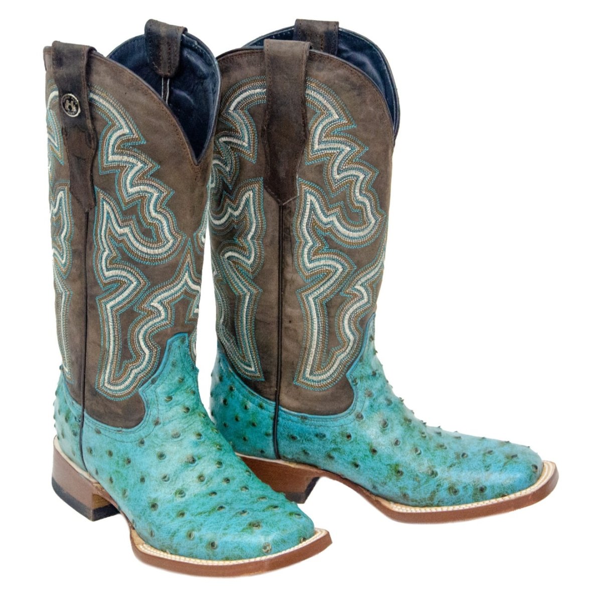 TANNER MARK WOMEN’S Ostrich Print Turquoise Cowgirl Boots Whit Mad Dog ...