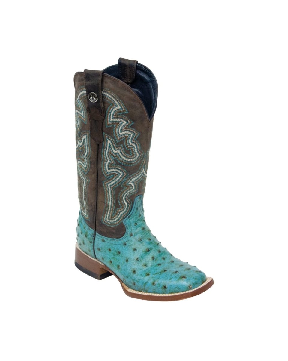 TANNER MARK WOMEN’S Ostrich Print Turquoise Cowgirl Boots Whit Mad Dog ...